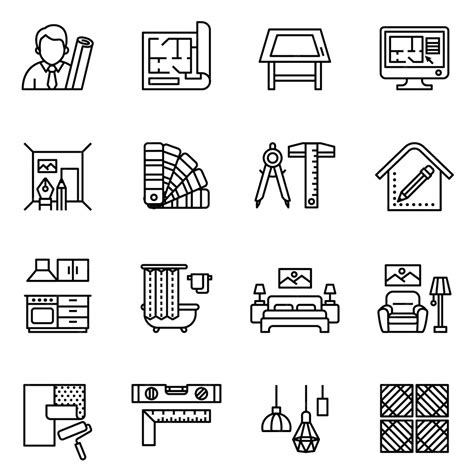 Interior Design Icon Set Line Style Stock Premium Vector
