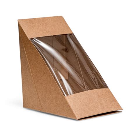 Large 4 Slice Kraft Sandwich Wedge Box With PLA Window 50 King Pack