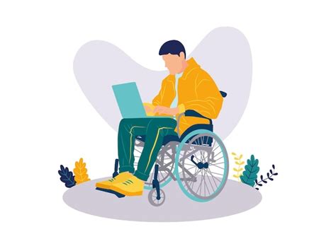 Premium Vector People Work With Laptop Use Wheelchair