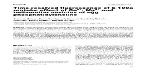 Timemresolved Fluorescence Of S 100a Protein Effect Of Ca Mg2 And