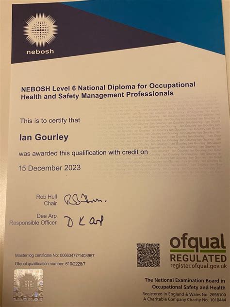 Ian Gourley Cert Iosh On Linkedin After 2 Years Of Hard Work I Have Passed My Nebosh Diploma