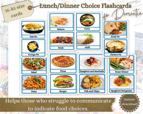 Meal Choice Flashcards Visual Aid For Seniors Dementia Aid Care