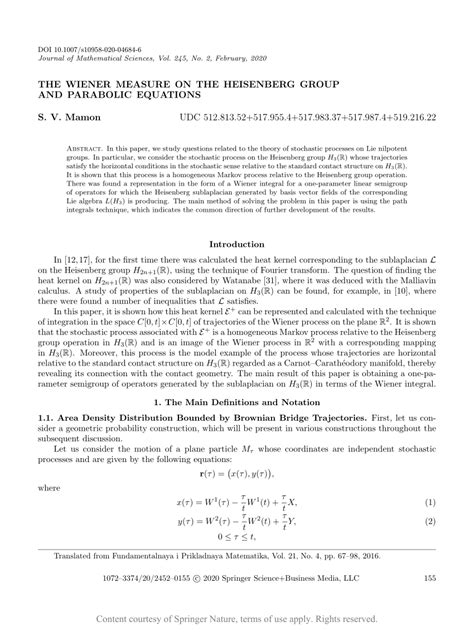 The Wiener Measure On The Heisenberg Group And Parabolic Equations