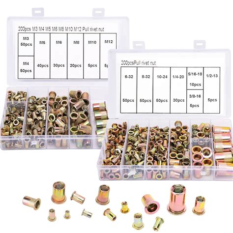 Stainless Steel Rivet Nut Assortment Kit 400 Pcs Sae And Metric Rivet Nuts Threaded Rivets Flat