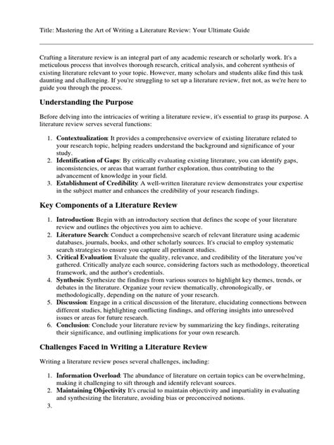 How Do You Set Up A Literature Review Pdf