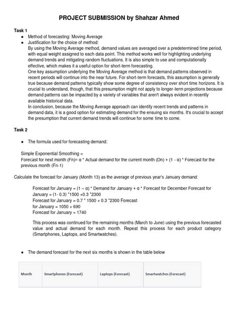 Opscm Project Shahzar Ahmed Pdf Forecasting Moving Average