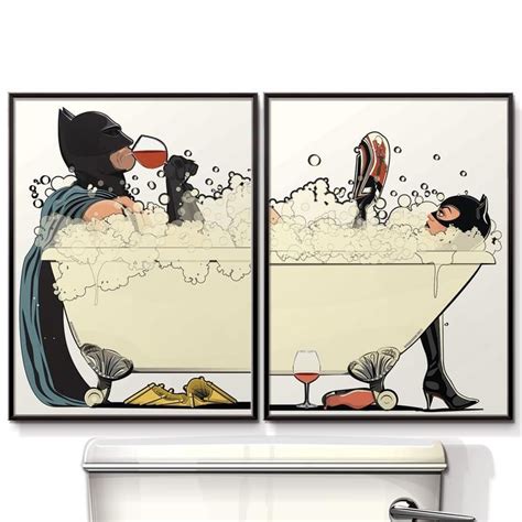 Batman And Catwoman In The Bath Bathroom Poster Set Batman And