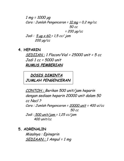 Rumus Pemberian Obat Melalui Syringe Pump Doc