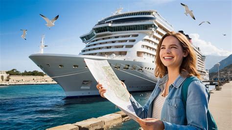 A Woman Is Holding A Map And A Seagull Is Standing Next To A Cruise