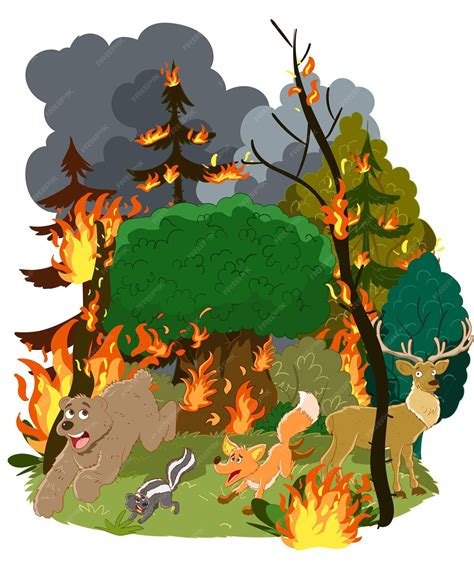 Árvores Na Floresta Em Chamas Ilustração Vetor Premium