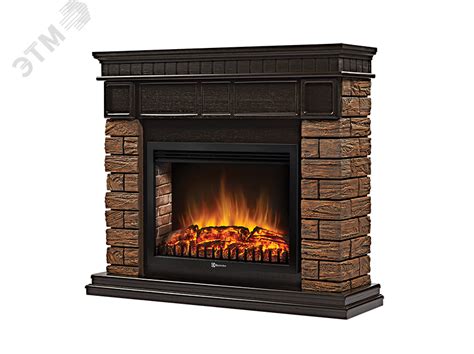 Портал для камина Bricks WOOD 25 из камня темный кирпич и темный дуб ...