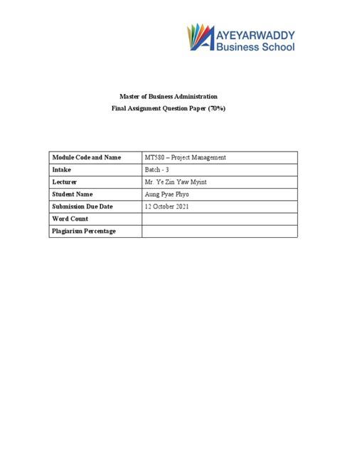 project management assignment aung pyae phyo download free pdf software project management
