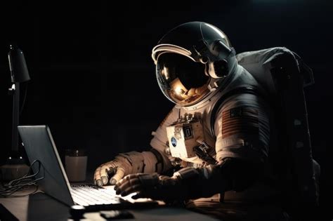 premium ai image a man in a spacesuit using a laptop computer