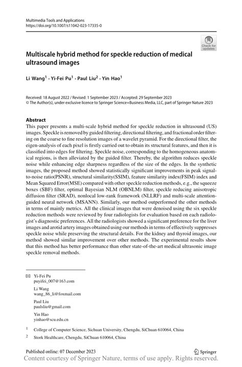 Multiscale Hybrid Method For Speckle Reduction Of Medical Ultrasound Images