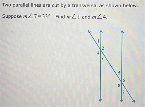 Solved Two Parallel Lines Are Cut By A Transversal As Shown Below Suppose M Find M