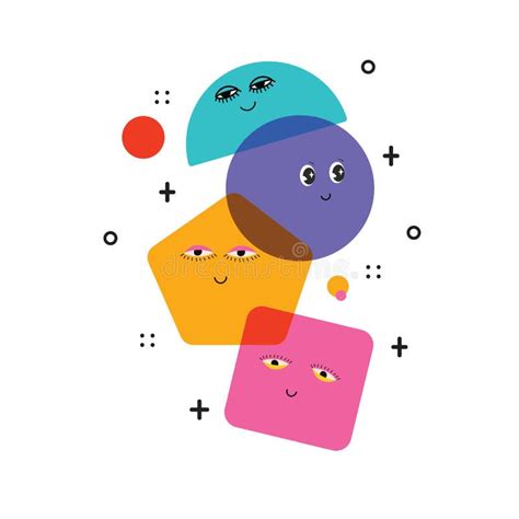 Collection Of Abstract Comic Faces With Various Emotions Crazy Abstract Comic Geometric Shape