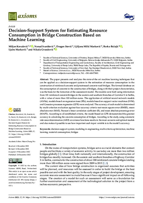 Pdf Decision Support System For Estimating Resource Consumption In Bridge Construction Based