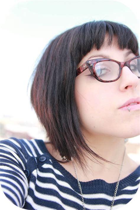 Self Portrait With Angled Bob Glasses And Lip Ring Shaggy Bob