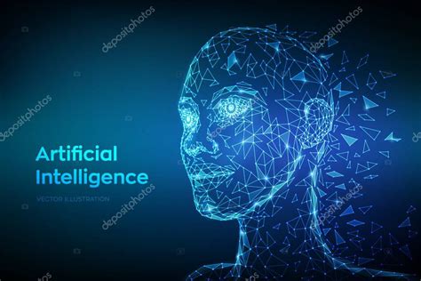 AI Concepto de inteligencia artificial Cara humana digital abstracta polivinílica baja Cabeza