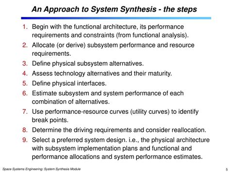 Ppt System Synthesis Module Space Systems Engineering Version 10 Powerpoint Presentation