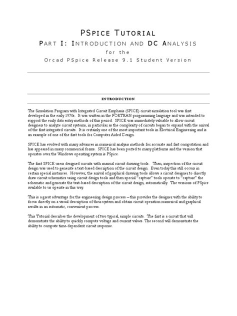 Pspice Tutorial Pdf Spice Electromagnetism