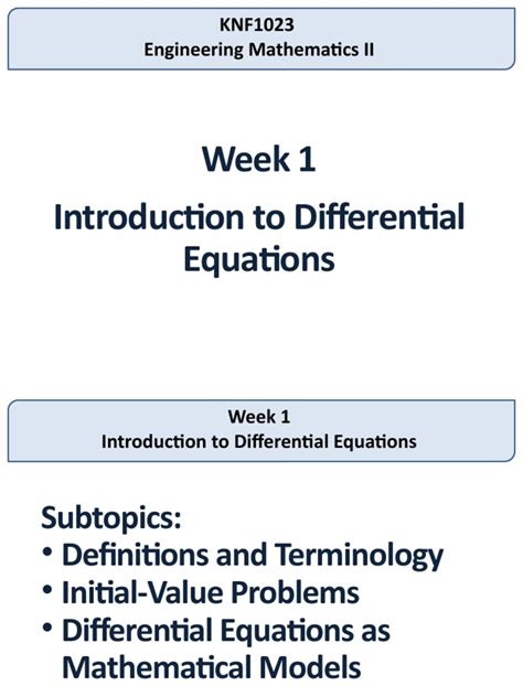 Week 1 Introduction To Differential Equations Knf1023 Engineering Mathematics Ii Pdf
