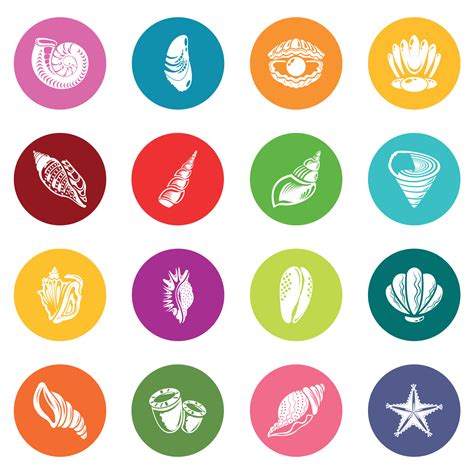 Tropical Sea Shell Icons Set Colorful Circles Vector 8941207 Vector Art