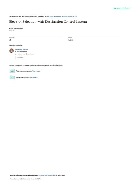 Elevator Selection With Destination Control System January 2006 Pdf Elevator Mathematical