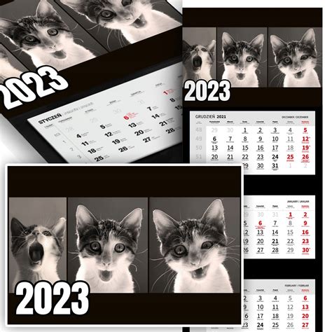 Piękny Trójdzielny Kalendarz 2023 ZABAWNE KOTKI 12667760075