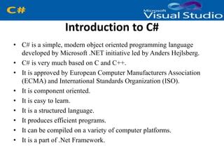 C Lecture Introduction To Dot Net Framework PPTX