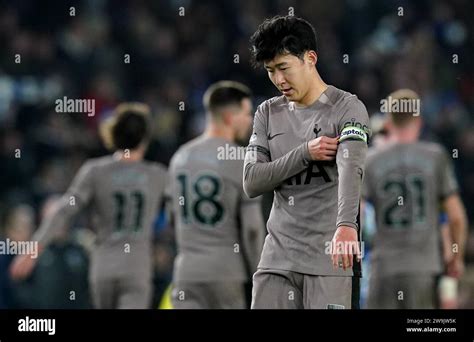 Tottenham Hotspurs Son Heung Min Looks Dejected After The Premier