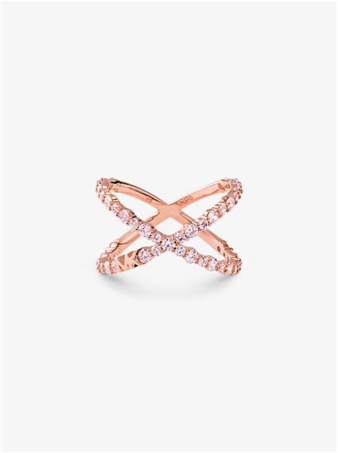14k Rose Gold Plated Sterling Silver Pavé Oversized Ring Michael Kors