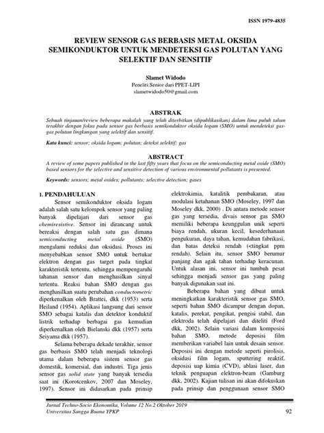 Review Sensor Gas Berbasis Metal Oksida Semikonduktor Untuk Mendeteksi