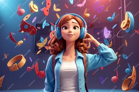 Premium Photo 3d Illustration Cartoon Girl 3d Character Listening To