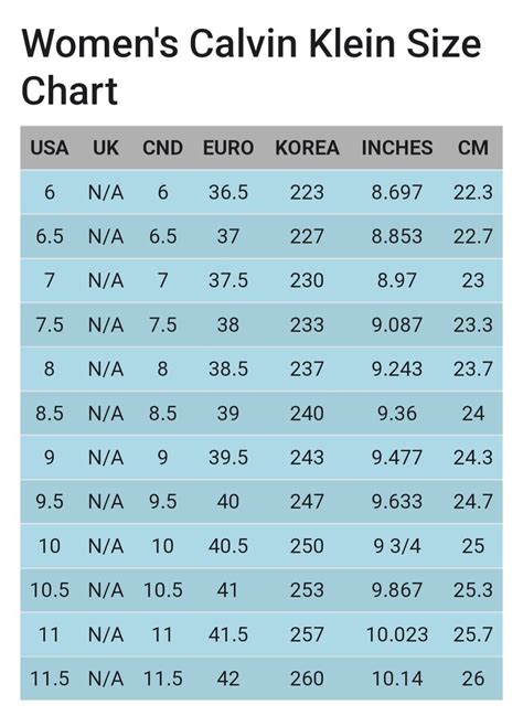 Calvin Klein Size Chart Shoes