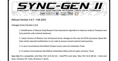 MATRIXSYNTH Sync Gen II Software Update Version 1 0 7 Feb 2013