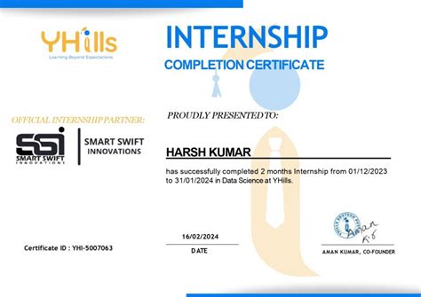 Harsh Kumar On Linkedin Datascience Yhills Certificate Internship Dataanalysis…