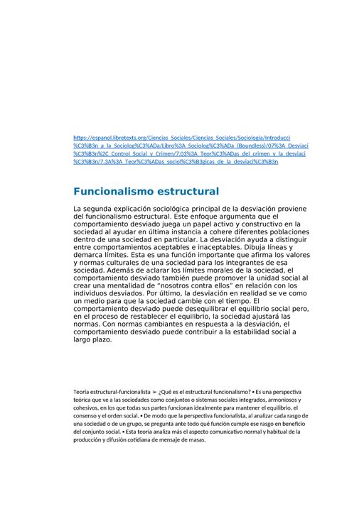 Teoria Funcionalismo M Studocu