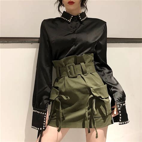 Fashion Skirt Suit Rivet Sexy Turnneck Crop Top Skirt Set Slim Bodycon