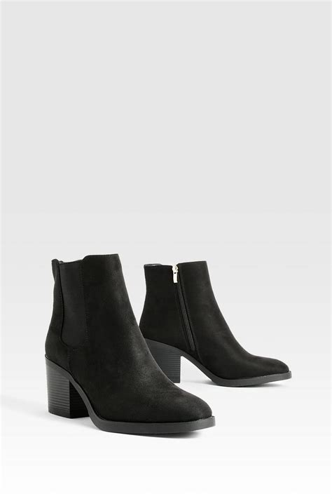Block Heel Elastic Panel Ankle Boots Boohoo Uk