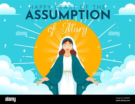 Assumption Of Mary Christian Vector Illustration Featuring The Feast Of