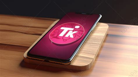 3d 렌더링 스마트폰 배경을 통해 나무 데스크탑에 표시되는 Tiktok 앱 로고 나무 표시 배경 앱 화면 배경 3d 노트북 배경 이미지 Hd 나무 표시 앱 화면