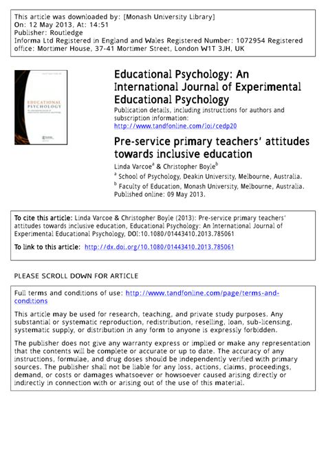 Pdf Pre Service Primary Teachers Attitudes Towards Inclusive Education