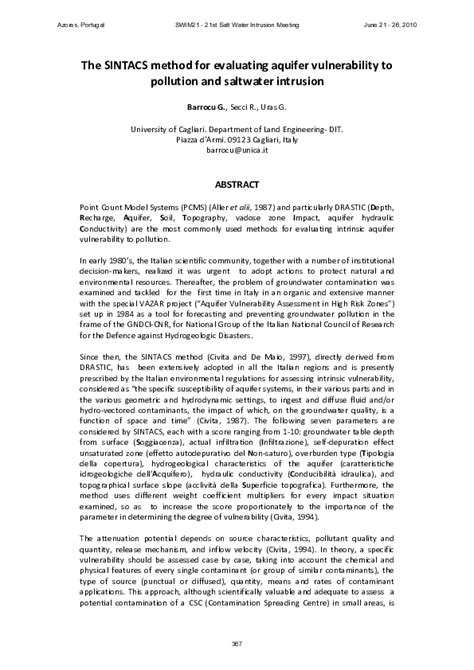 Pdf The Sintacs Method For Evaluating Aquifer Vulnerability To