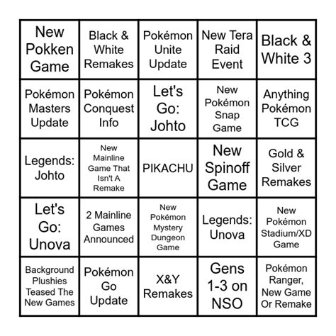 Pokémon Presents Bingo Card