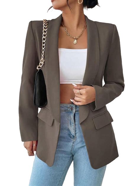 Casual Plain Shawl Collar Dark Grey Women Blazers