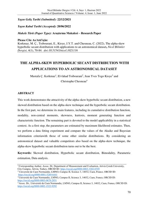 Pdf The Alpha Skew Hyperbolic Secant Distribution With Applications To An Astronomical Dataset