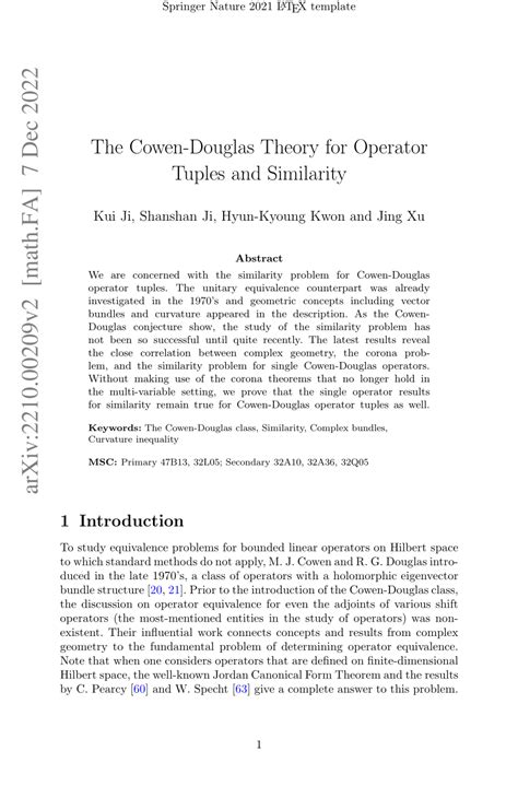 Pdf The Cowen Douglas Theory For Operator Tuples And Similarity
