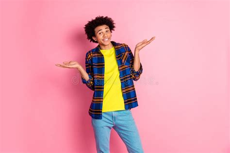 Photo Of Funny Nice Man Wear Checkered Clothes No Answer Gesture