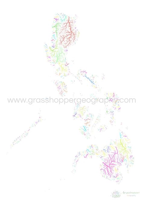 The Philippines River Basin Map Pastel On White Fine Art Print